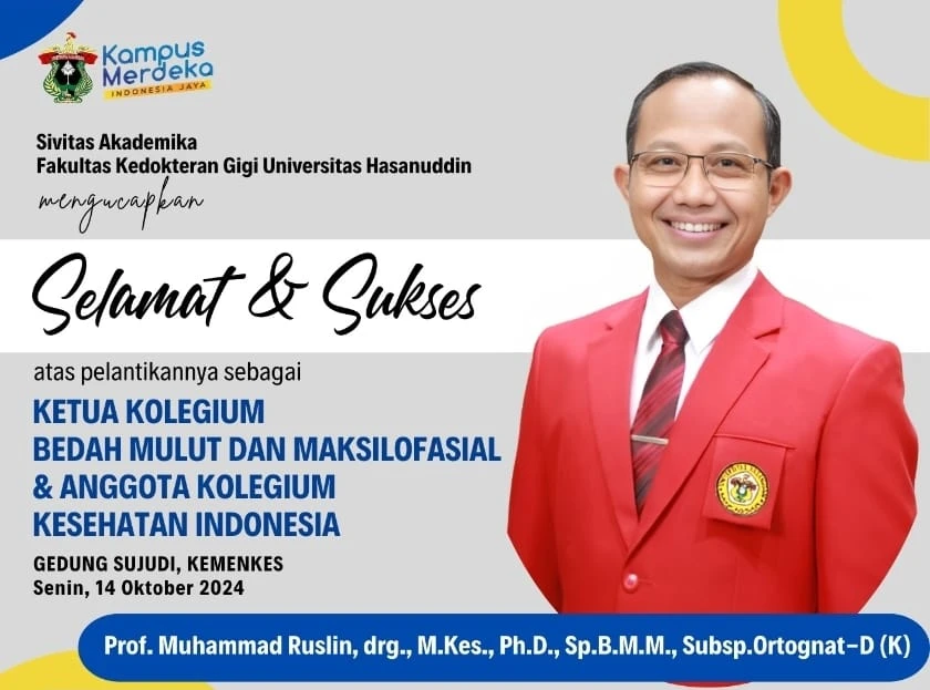 WR I Unhas Prof Ruslin Dilantik Jadi Ketua Kolegium Bedah Mulut dan ...